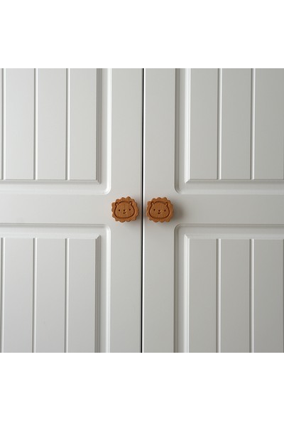 Üreet Aslan Desenli Ahşap Dolap Çekmece Kulpu 2’li Set
