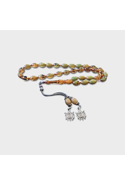 Piraye Tilki Kuyruğu Gümüş Püsküllü Sıkma Kehribar