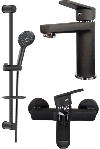 Bien 3'lü Siyah Duş Seti Lavabo Bataryası, Banyo Bataryası, Hareketli Üst Takım 3 Fonksiyon El Duşu Bien 3'lü Siyah Duş Seti Lavabo Bataryası, Banyo Bataryası, Hareketli Üst Takım 3 Fonksiyon El Duşu
