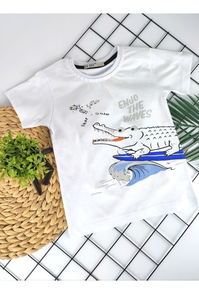 Çıtçıt Kids Erkek Çocuk Timsah Baskılı Kısa Kol T-Shirt 1-2-3-4 Yaş