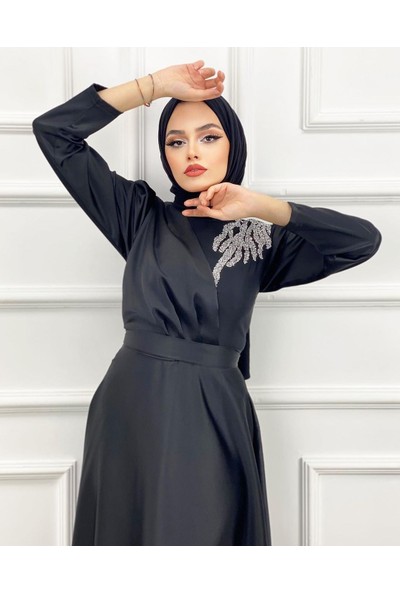 Modarima Omuz Taşlı Abiye - Siyah