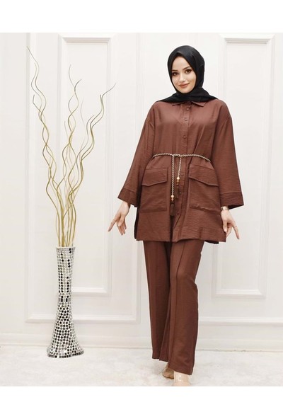 Azra Fashion Ikoll Kemer Pantolonlu Takım 27454 - Acı Kahve - 38 Azra Fashion Ikoll Kemer Pantolonlu Takım 27454 - Acı Kahve - 38