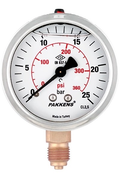 Pakkens Manometre Gliserinli Nw 63 Alt Bağlantılı 2,5 Bar Pakkens Manometre Gliserinli Nw 63 Alt Bağlantılı 2,5 Bar