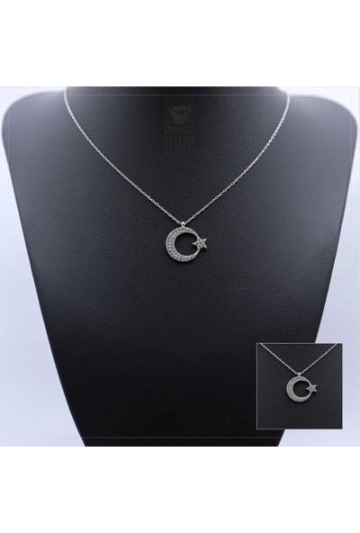 ADD Mağaza Ay Yıldız Taşlı Büyük Kolye