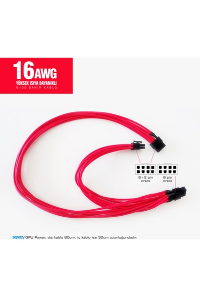 Sepetzy Asus Rog Thor ve Seasonic Modüler Psu Uyumlu 16 Awg Ekran Kartı Power Kablo 8pın - 2x(6+2) Sepetzy Asus Rog Thor ve Seasonic Modüler Psu Uyumlu 16 Awg Ekran Kartı Power Kablo 8pın - 2x(6+2)