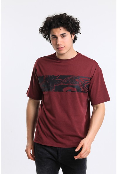 Erkek Göğüs Baskılı Oversize Fit Kısa Kollu T-Shirt