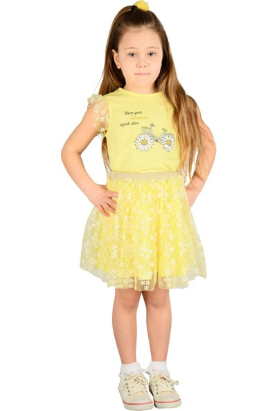 Silversun Sarı Renkli Papatya Baskılı Kız Çocuk Etek |fc 219089