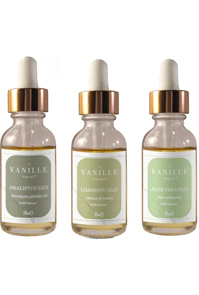 Vanille Okaliptüs Yağı 10 ml + Limon Otu Yağı 10 ml + Aloe Vera Yağı 10 ml Vanille Okaliptüs Yağı 10 ml + Limon Otu Yağı 10 ml + Aloe Vera Yağı 10 ml