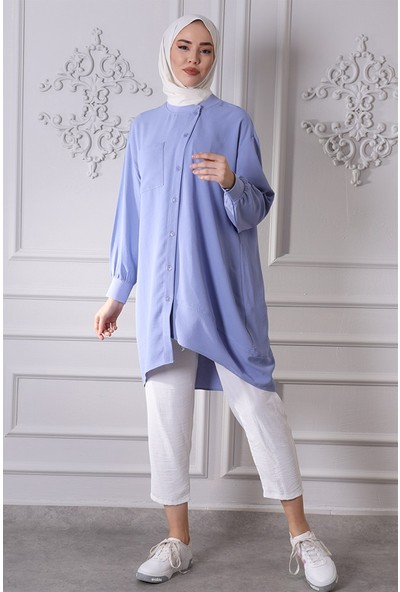 Loreen 20364 Yakası ve Kol Ağzı Ribanalı Ön Düğmeli Cep Detaylı Asimetrik Ayrobin Tunik Indigo Loreen 20364 Yakası ve Kol Ağzı Ribanalı Ön Düğmeli Cep Detaylı Asimetrik Ayrobin Tunik Indigo