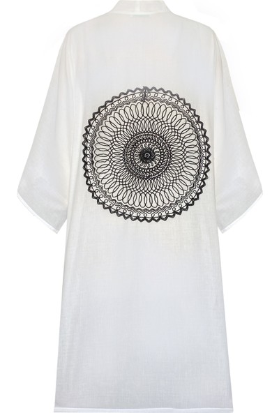 Brodeli Vual Kimono Kaftan Beyaz