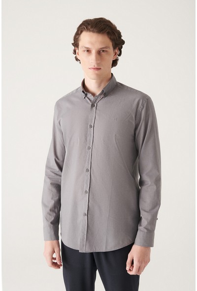 Avva Erkek Antrasit Düz Alttan Britli Yaka Regular Fit Uzun Kol Vual Gömlek E002206 Avva Erkek Antrasit Düz Alttan Britli Yaka Regular Fit Uzun Kol Vual Gömlek E002206