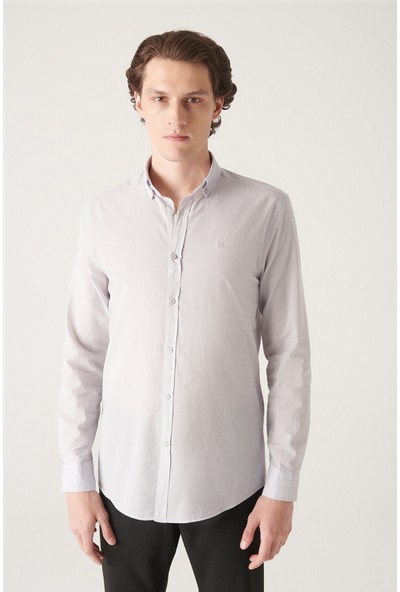 Avva Erkek Açık Gri Düz Alttan Britli Yaka Regular Fit Uzun Kol Vual Gömlek E002206 Avva Erkek Açık Gri Düz Alttan Britli Yaka Regular Fit Uzun Kol Vual Gömlek E002206