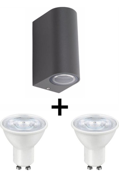 Aral LED Dış Mekan Siyah Çift Yönlü Bahçe Apliği + 2 Adet Gu 10 Günışığı LED Ampul Aral LED Dış Mekan Siyah Çift Yönlü Bahçe Apliği + 2 Adet Gu 10 Günışığı LED Ampul