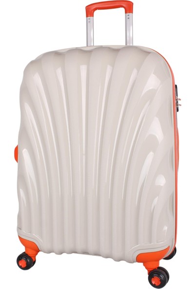 Bagacar Shell Silikon Kırılmaz Büyük Boy Valiz Bej Turuncu