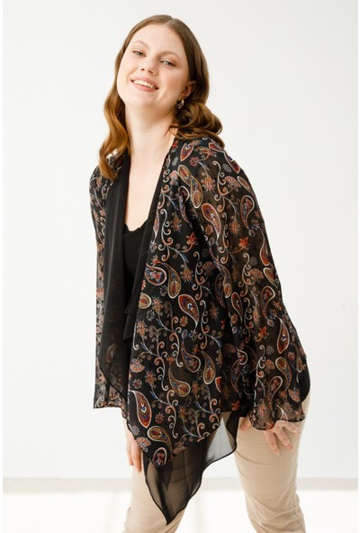 Ekol Kadın Desenli Şifon Ceket 5592