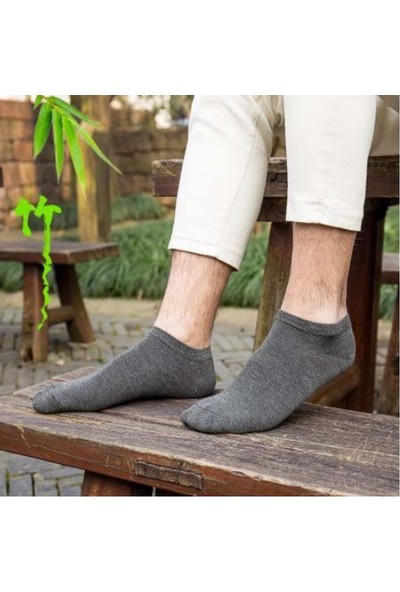 Vipstreet Bambu Patik Bilek Çorap Erkek 20 Adet Düz Gri