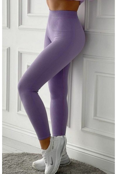 Kadın Lila Yüksek Bel Fitilli Tayt