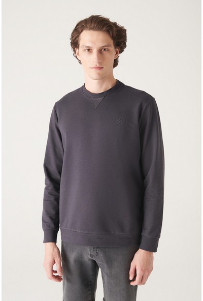 Avva Erkek Antrasit Bisiklet Yaka Düz Sweatshirt E001200