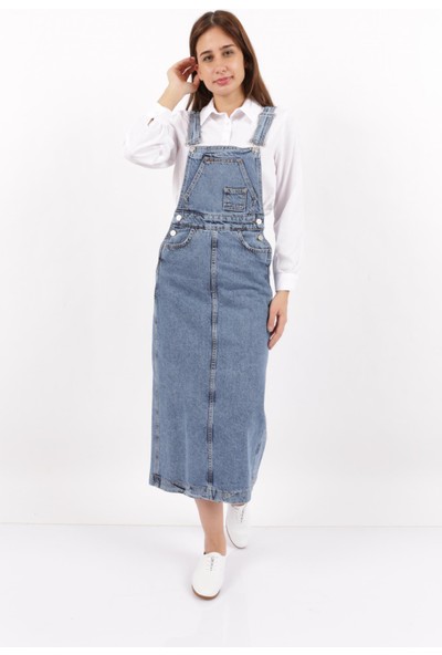 Ikoll 22Y25903 Kadin Denim Salopet Elbise