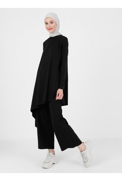 Refka Pamuk Kumaşlı Asimetrik Kesim Tunik&pantolon Ikili Takım - Siyah - Refka Basic Refka Pamuk Kumaşlı Asimetrik Kesim Tunik&pantolon Ikili Takım - Siyah - Refka Basic