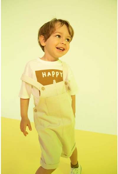 DeFacto Erkek Bebek Regular Fit Pamuklu Kısa Kollu Tişört Salopet Takım X3568A222SM