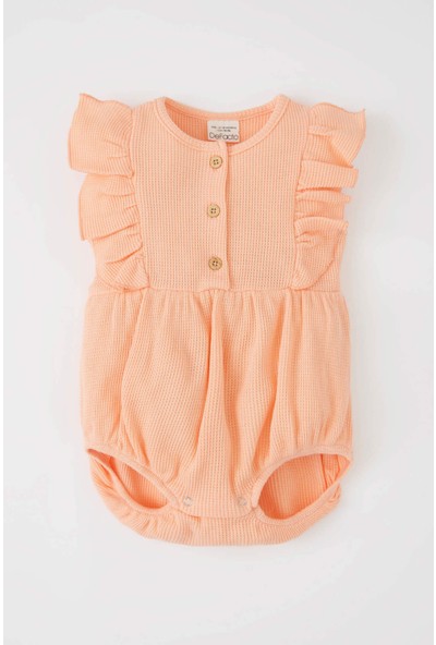 DeFacto Kız Bebek Regular Fit Waffle Dokulu Fırfırlı Kolsuz Tulum X8753A222SM