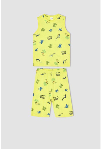 DeFacto Erkek Çocuk Regular Fit Desenli Pamuklu Kolsuz Şort Pijama Takım X7166A622HS
