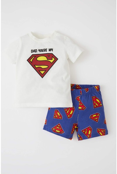 DeFacto Erkek Bebek Superman Lisanslı Regular Fit Pamuklu Kısa Kollu Şort Pijama Takım X7709A222SM DeFacto Erkek Bebek Superman Lisanslı Regular Fit Pamuklu Kısa Kollu Şort Pijama Takım X7709A222SM