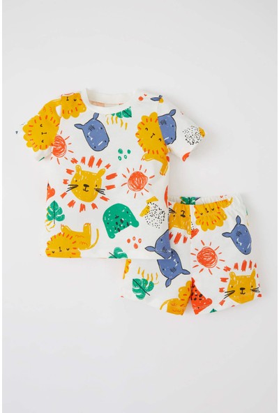 DeFacto Erkek Bebek Regular Fit Hayvan Desenli Pamuklu Kısa Kollu Şort Pijama Takım X4556A222SM DeFacto Erkek Bebek Regular Fit Hayvan Desenli Pamuklu Kısa Kollu Şort Pijama Takım X4556A222SM