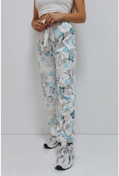 Dijital Baskılı Pijama Altı Beyaz