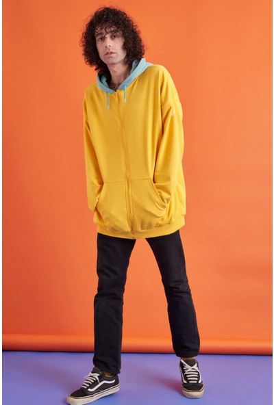Ruf & Ruf Sarı Kapüşonlu Fermuarlı Oversize Erkek Sweatshirt Ruf & Ruf Sarı Kapüşonlu Fermuarlı Oversize Erkek Sweatshirt
