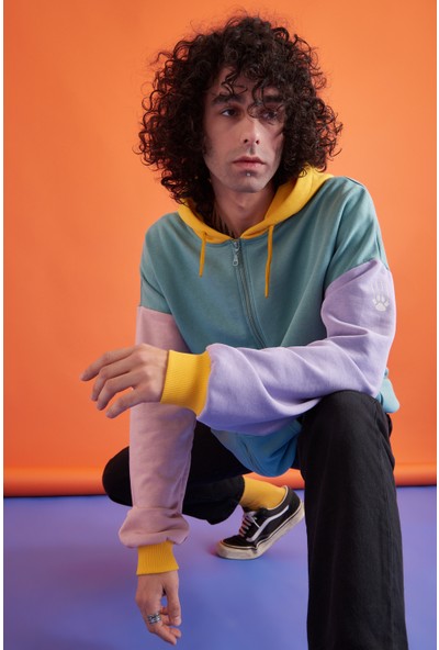 Ruf & Ruf Çok Renkli Kapüşonlu Fermuarlı Oversize Erkek Sweatshirt