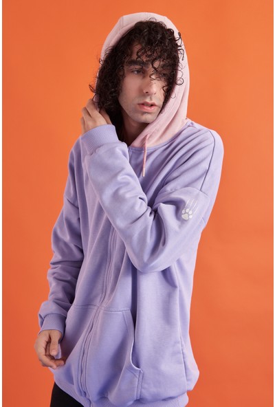 Ruf & Ruf Lila Kapüşonlu Fermuarlı Oversize Erkek Sweatshirt