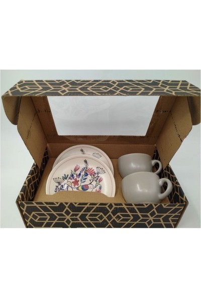 Otantik Depo Sunumluk Kuş Baskılı 4 Parça Kahve Fincan Seti