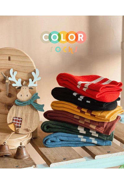 Color Socks Unisex 6'lı Karışık Renkli Çizgili Tenis Çorabı Color Socks Unisex 6'lı Karışık Renkli Çizgili Tenis Çorabı