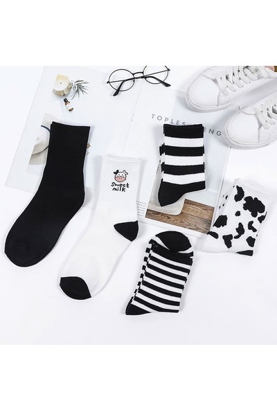 5 Çift Kadın Inek Desenli Kolej Çorap