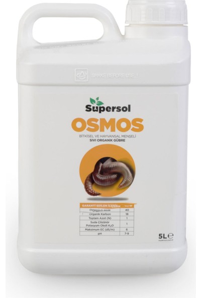 Ekolojik Tarım Supersol Bi̇yoteknoloji̇ Osmos 5l Bitkisel ve Hayvansal Menşeli Sıvı Organik Gübre Ekolojik Tarım Supersol Bi̇yoteknoloji̇ Osmos 5l Bitkisel ve Hayvansal Menşeli Sıvı Organik Gübre