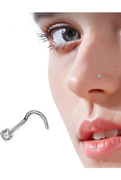 Takıconcept Gümüş Renk Spiral Zirkon Taşlı Titanyum Hızma