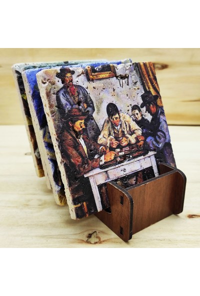 Harikapoli Paul Cezanne - Traverten Bardak Altlığı 4'lü Set Standlı