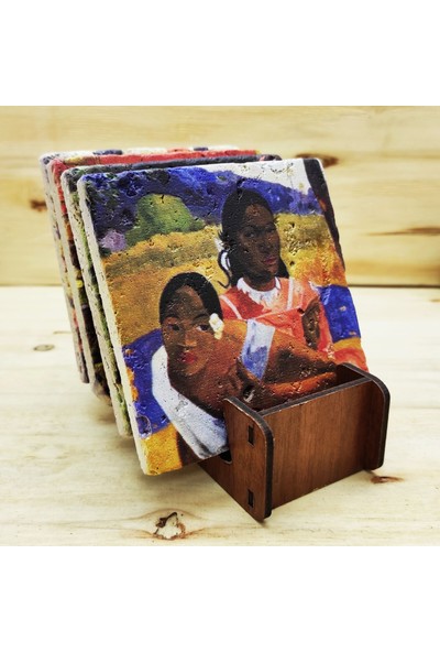 Harikapoli Paul Gauguin - Traverten Bardak Altlığı 4'lü Set Standlı