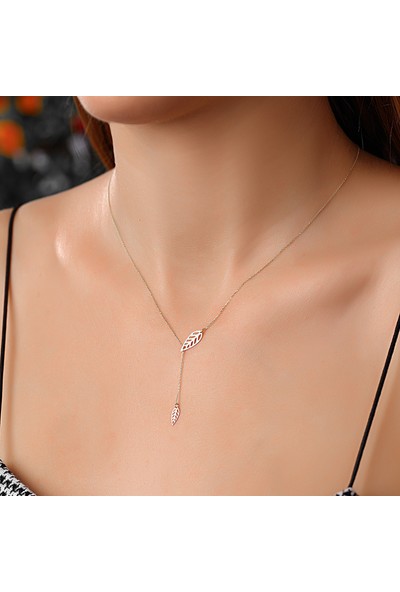 Glorria Altın Beyaz Yaprak Kolye