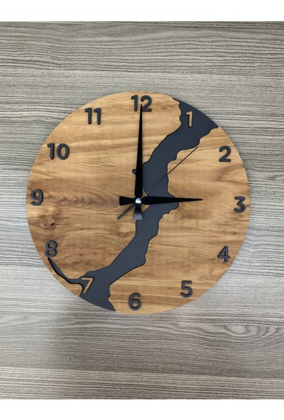 Decorof Modern Ahşap Duvar Saati Istanbul Bosphorus Temalı 45CM Decorof Modern Ahşap Duvar Saati Istanbul Bosphorus Temalı 45CM