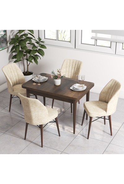 Rovena Lera Serisi Barok Ahşap Desen Mdf Yemek Masası Mutfak Masası Takımı + 4 Krem Sandalye Rovena Lera Serisi Barok Ahşap Desen Mdf Yemek Masası Mutfak Masası Takımı + 4 Krem Sandalye