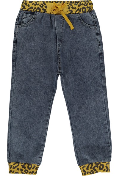 Overdo Kız Çocuk Leopar Baskılı Ribanalı Kot Pantalon