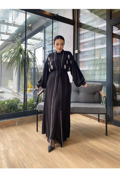 Gizay Siyah Damla Taşlı Abaya 3884