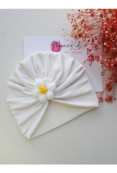 Minnie Kids Beyaz Papatyalı Bebek Bonesi