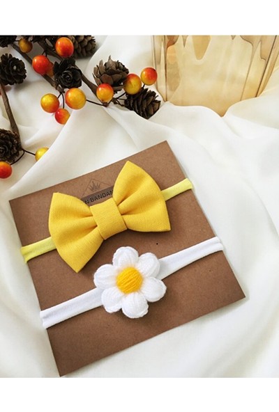 derinkids Kız Bebek Sarı Fiyonk Papatya Bandana Seti 2'li