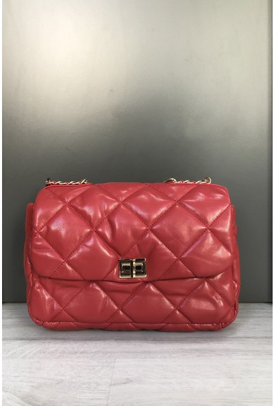 Kırmızı Kadın Zincir Askılı Günlük Çanta