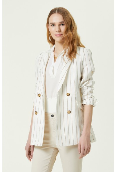 Network Regular Fit Ekru Çizgili Ceket