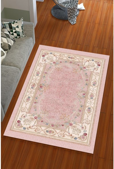 Miray Tekstil İpek Kadife Pembe Renkli Çerçeve Desen Lastikli Halı Örtüsü Miray Tekstil İpek Kadife Pembe Renkli Çerçeve Desen Lastikli Halı Örtüsü